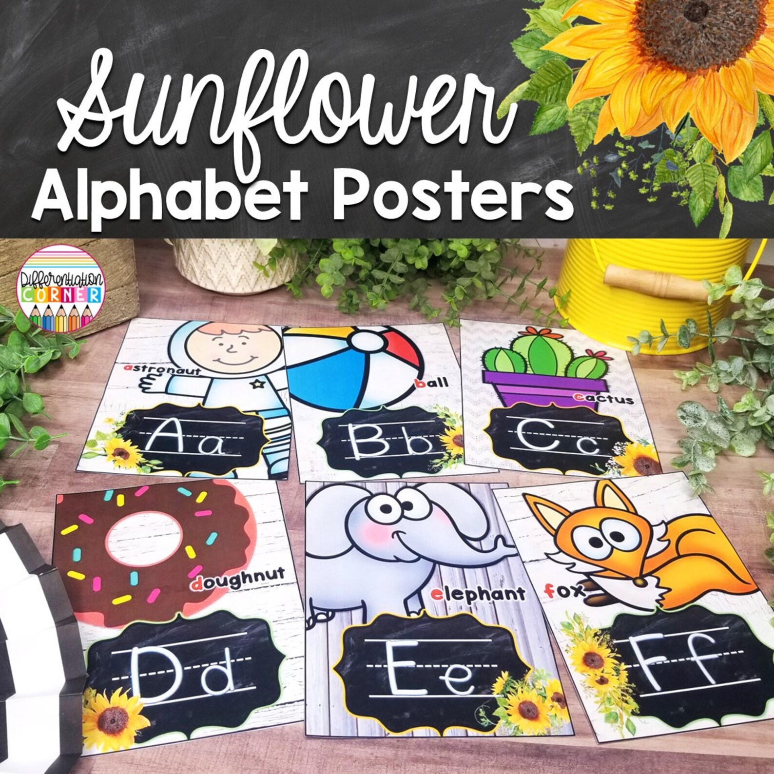 Alphabet Posters With Pictures for the Classroom Sunflower Farmhouse ...