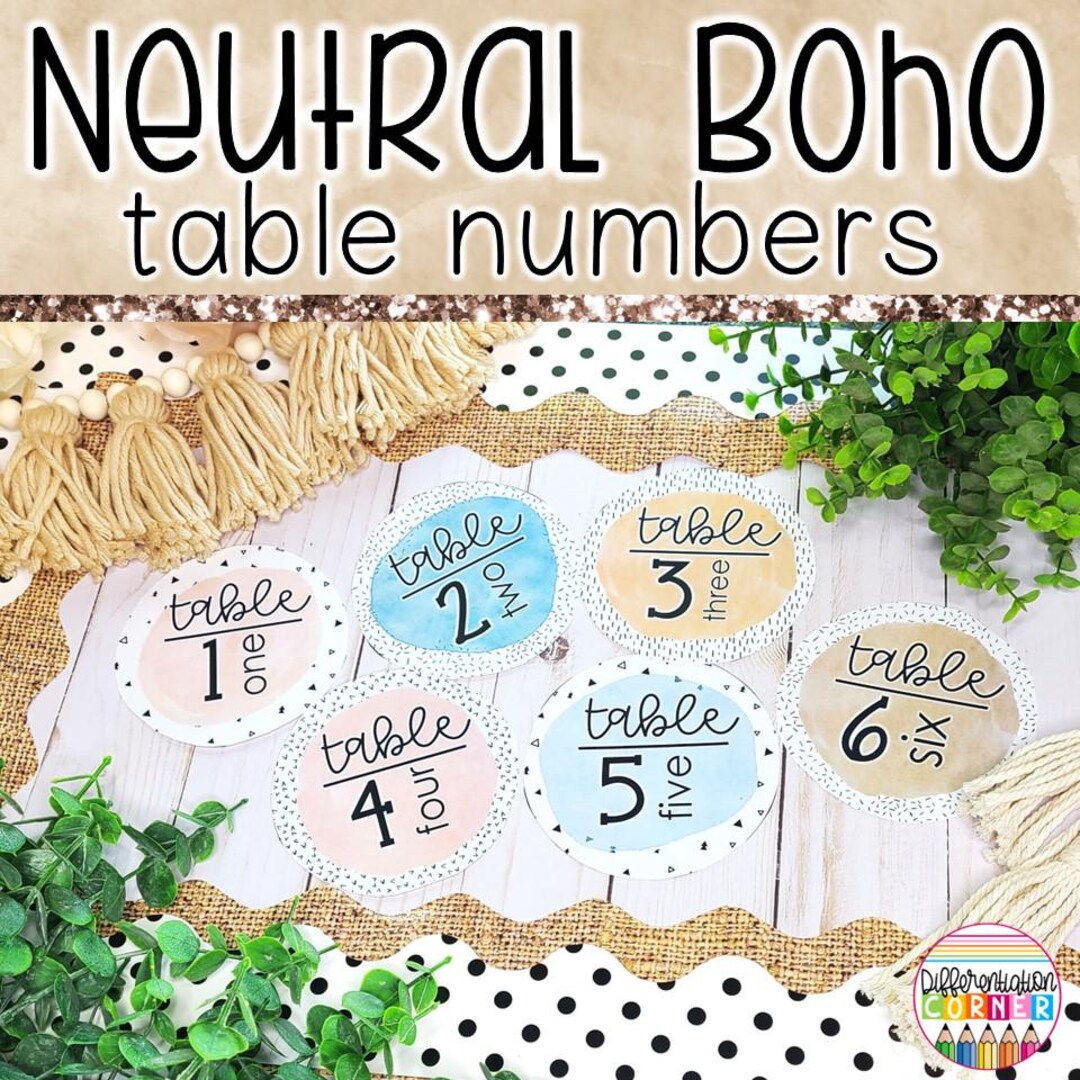 Boho Table Numbers Template | Neutral Boho Classroom Decor Table Number ...