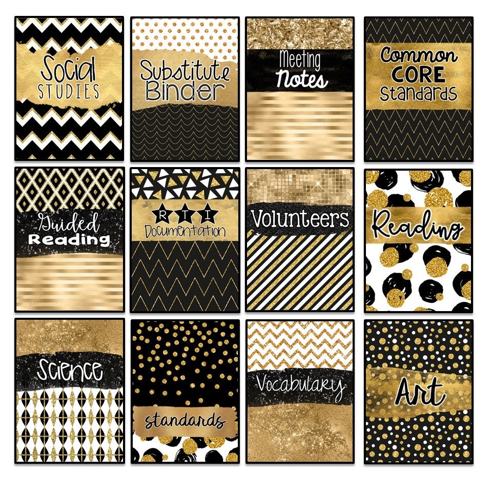 Editable Binder Covers and Spines Black and Gold Classroom Decor Black ...