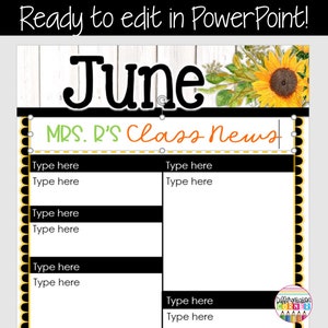 Editable Classroom Newsletter Template Sunflower Farmhouse Classroom ...