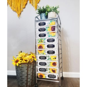 10 Drawer Cart Rolling Labels Editable Sunflower Farmhouse Classroom ...