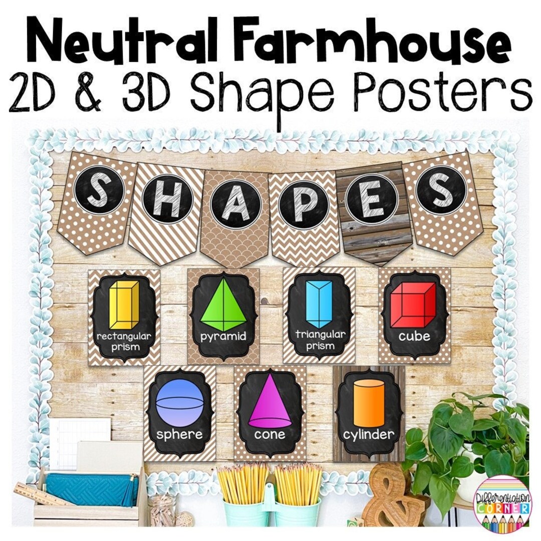 PRINTABLE Shape Posters and Charts | Farmhouse Neutral Classroom Decor ...