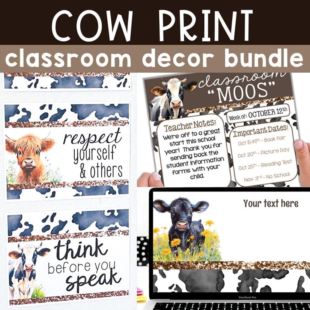 Cow Print Classroom Decor Bundle | Cute Classroom Bulletin Board | Farm ...