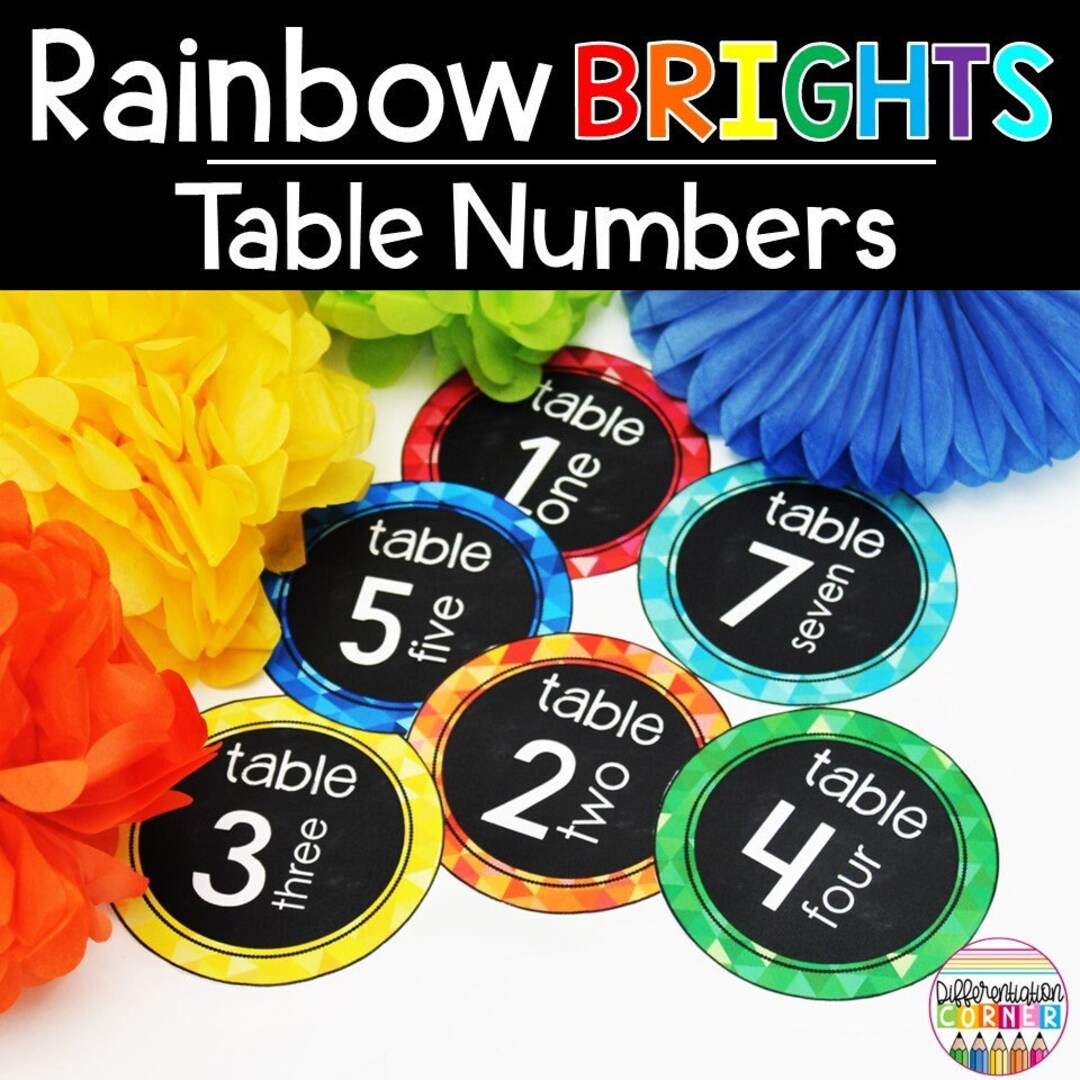 PRINTABLE Table Numbers | Rainbow Classroom Decor | Classroom Table ...