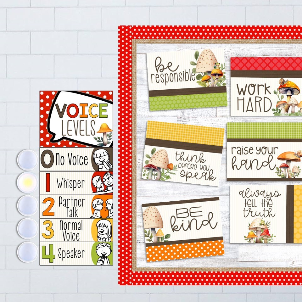 Printable Voice Level Chart Posters Mushroom Retro Classroom Decor ...