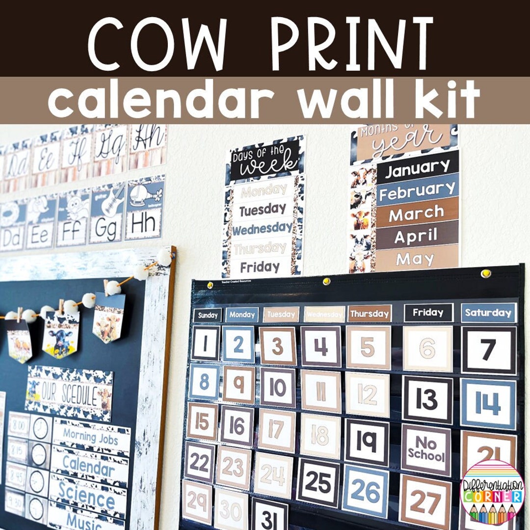 Cow Print Classroom Calendar Set & Weather Display Farmhouse Classroom ...