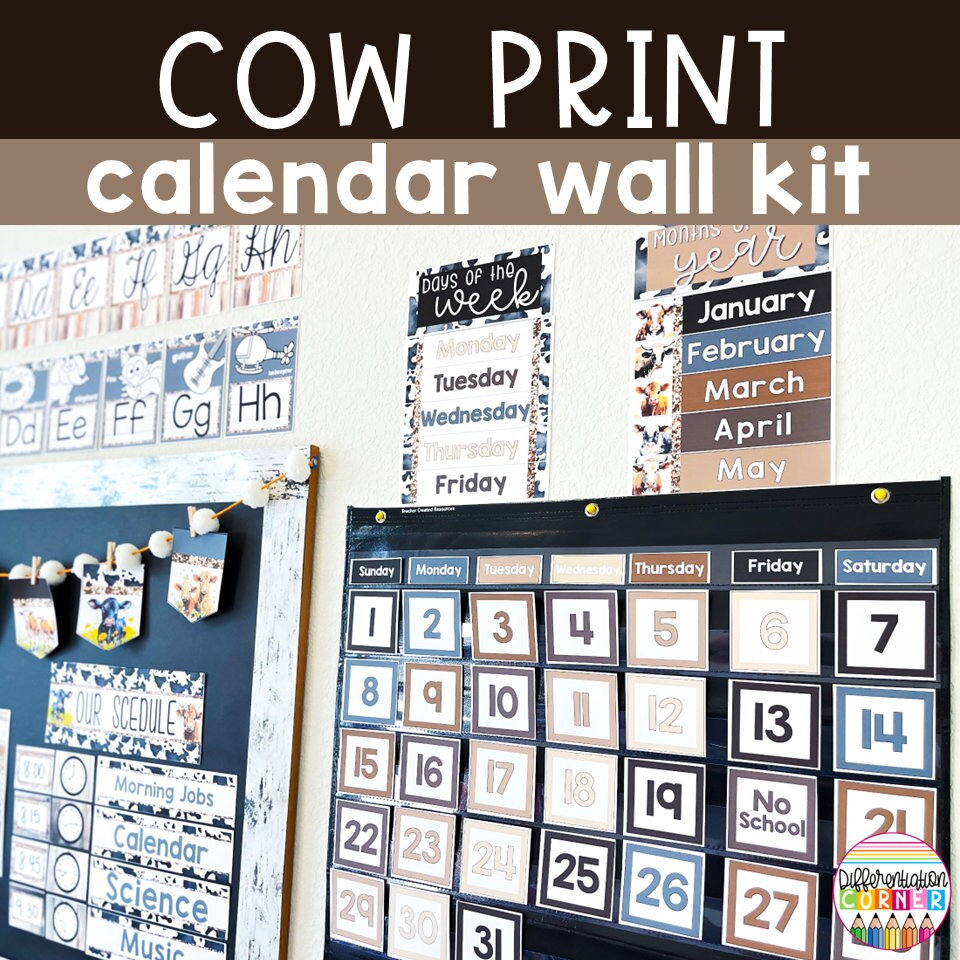 Cow Print Classroom Calendar Set & Weather Display Farmhouse Classroom ...