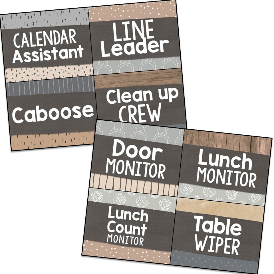 Editable Classroom Job Chart Editable Template Boho Neutral Classroom ...