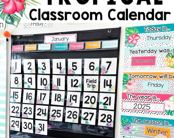 Tropical Botanical Classroom Pocket Calendar - Tropical Leaves ...