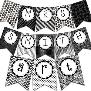 Editable Black and White Bunting Bulletin Board Banner Letters | Black ...