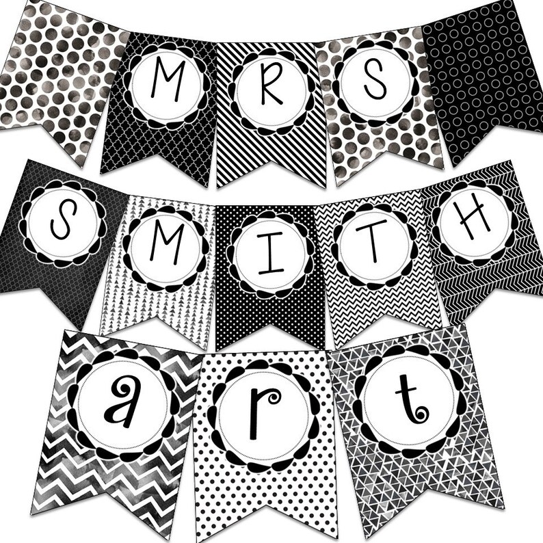 Editable Black and White Bunting Bulletin Board Banner Letters - Etsy