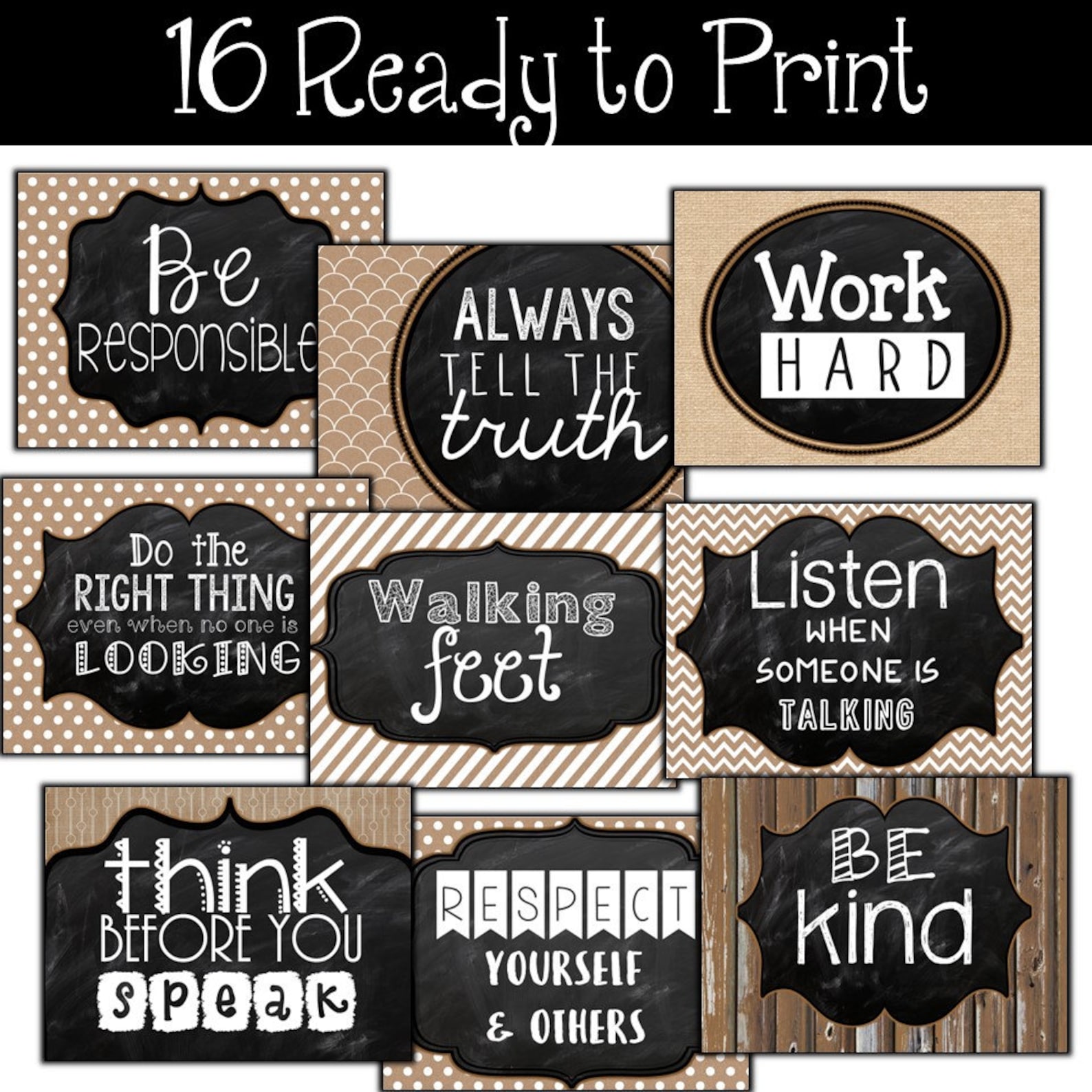 Editable Farmhouse Classroom Rules Posters Farmhouse Neutral Classroom ...