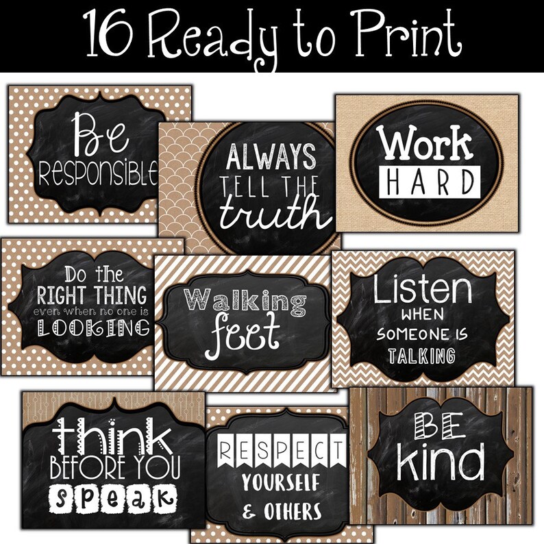 Editable Farmhouse Classroom Rules Posters Farmhouse Neutral Classroom ...