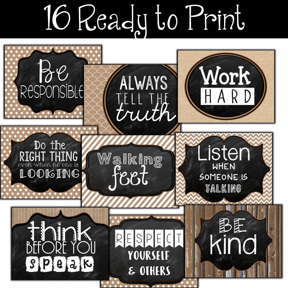 Editable Farmhouse Classroom Rules Posters Farmhouse Neutral Classroom ...