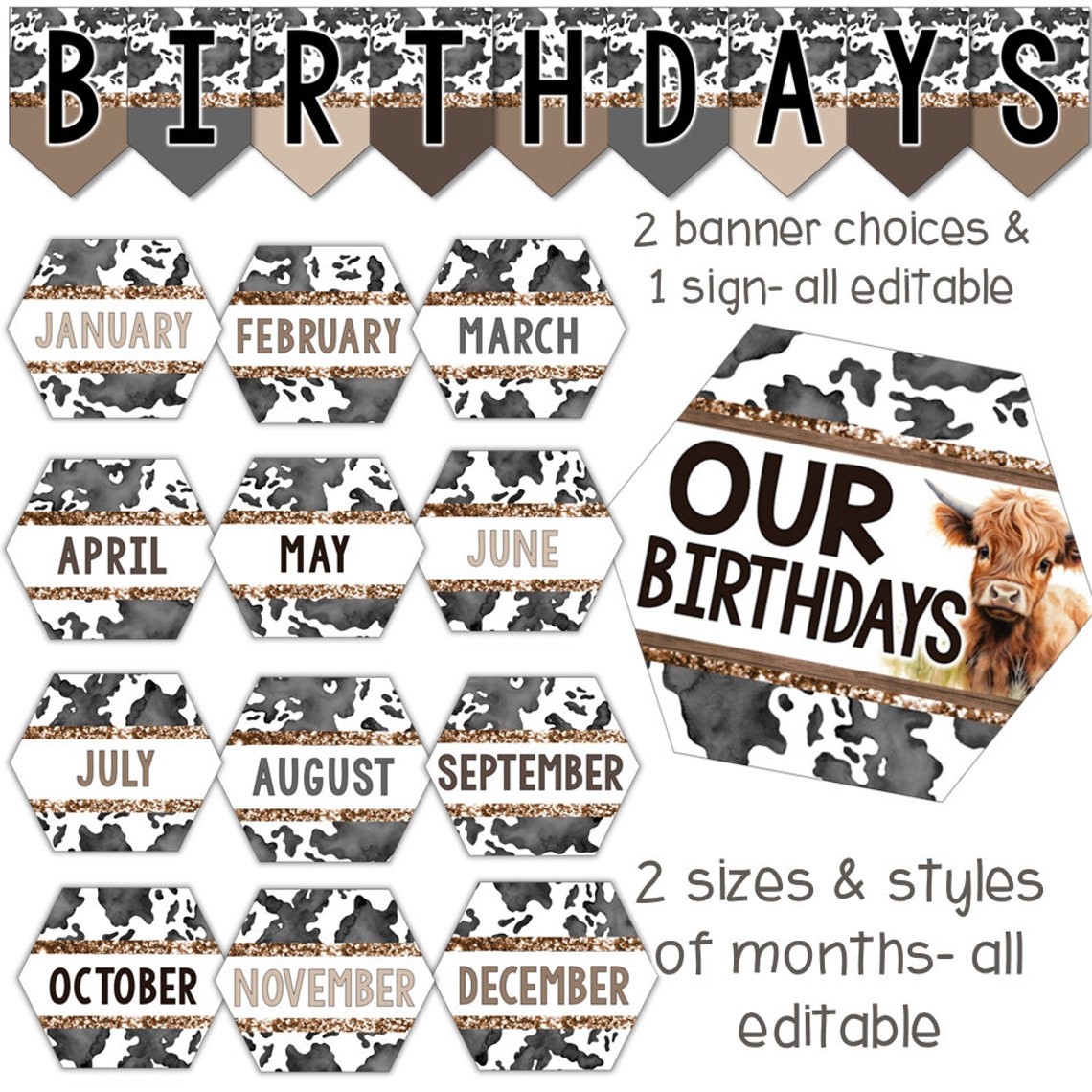 Cow Print Classroom Birthday Display Farmhouse Classroom Decor Cow ...