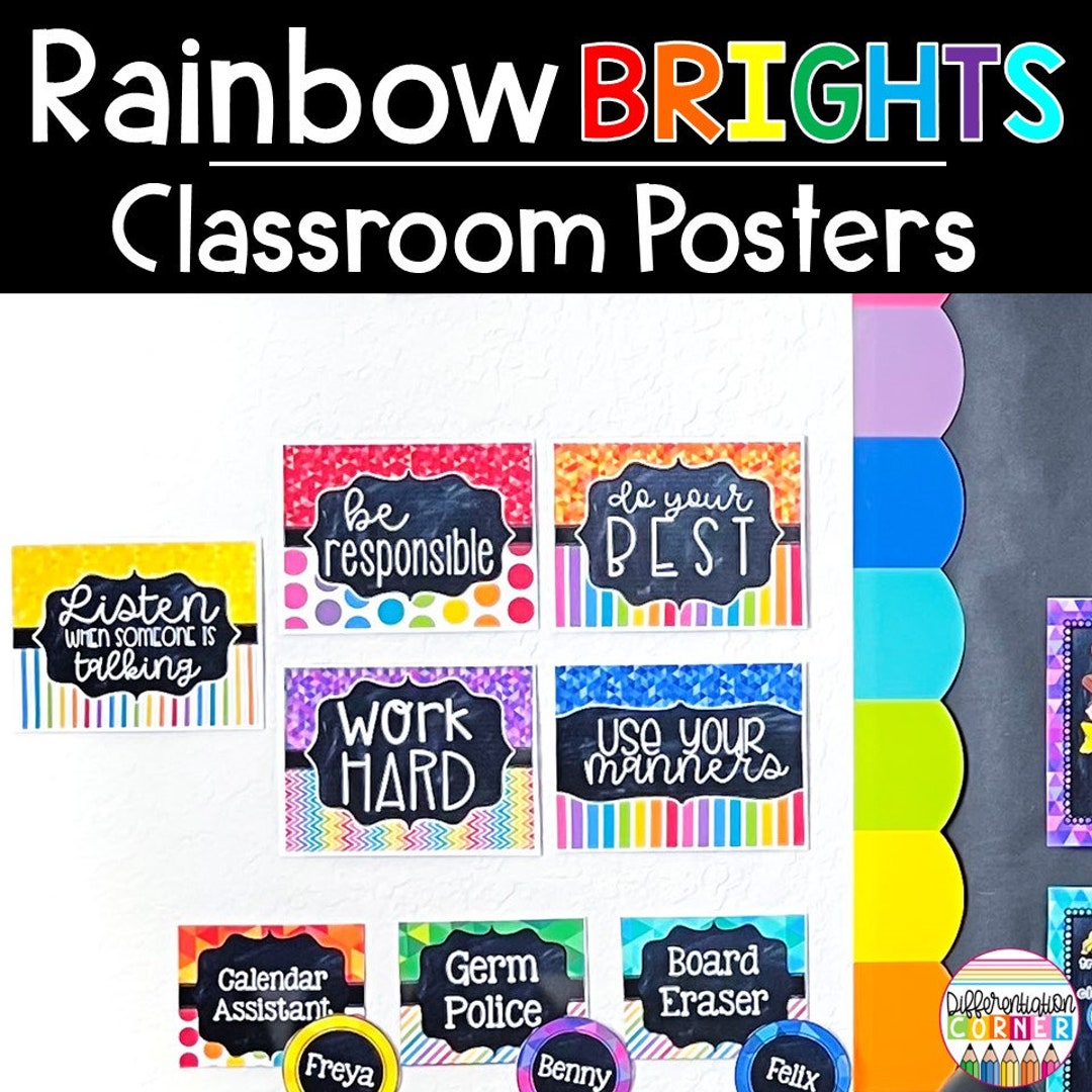 Editable Rainbow Classroom Rules Posters Rainbow Classroom Decor ...