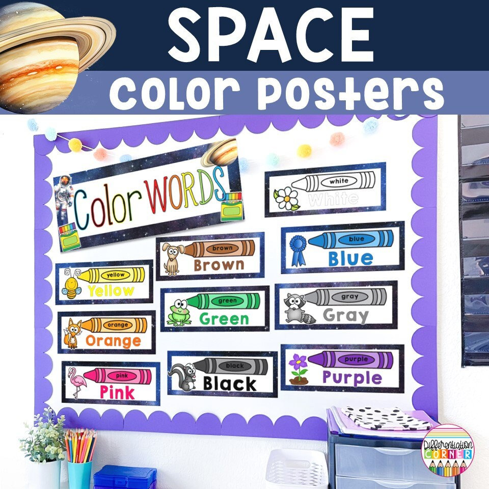 PRINTABLE Color Posters Pack Space Theme Classroom Decor Colors Posters ...