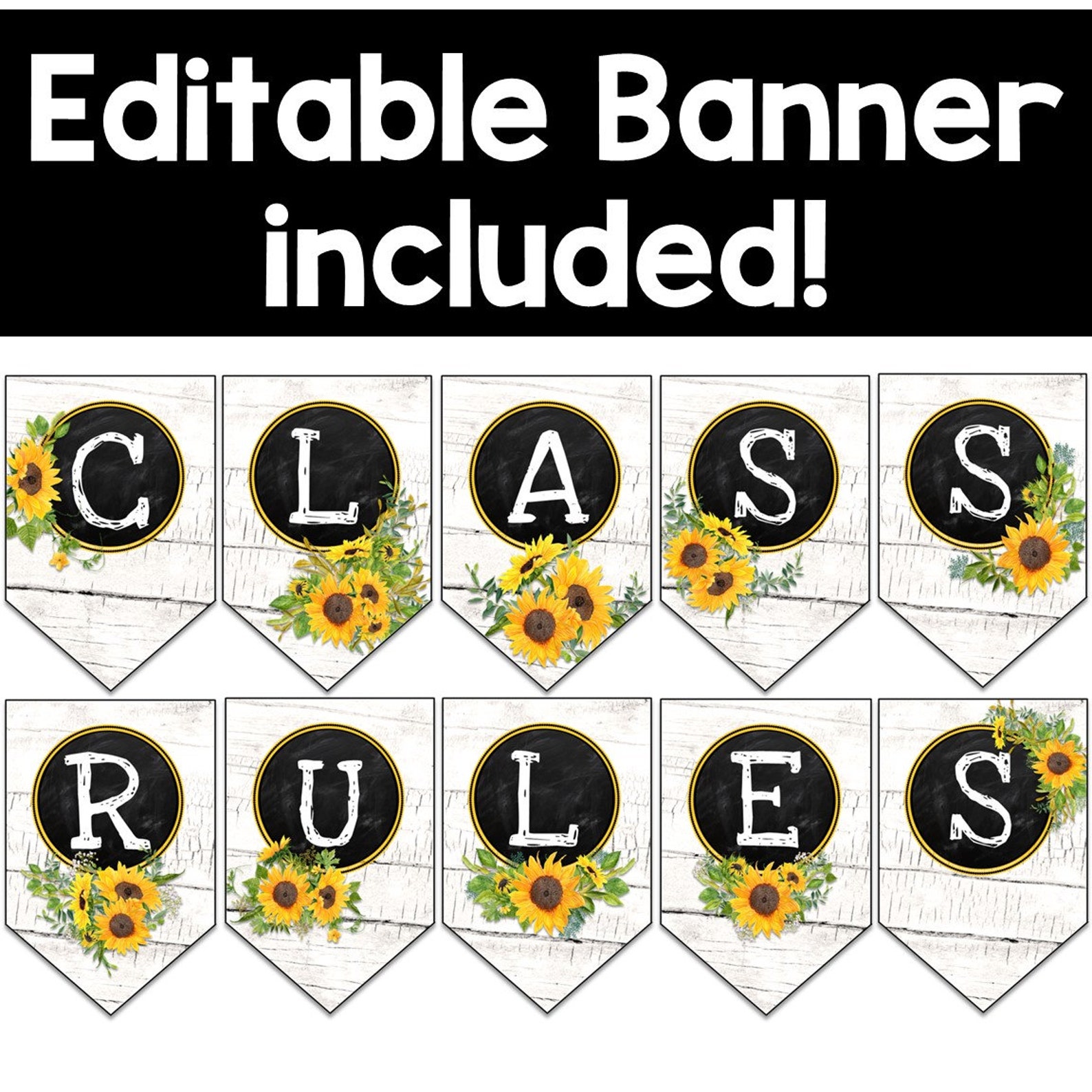 Editable Classroom Rules Posters Sunflower Farmhouse Classroom Decor ...