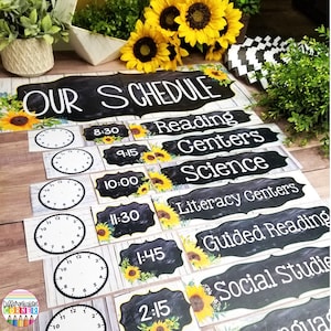 Editable Daily Schedule Cards Sunflower Farmhouse Classroom Decor ...