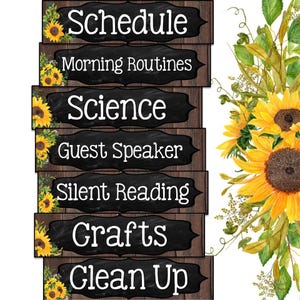 Editable Daily Schedule Cards Sunflower Farmhouse Classroom Decor ...