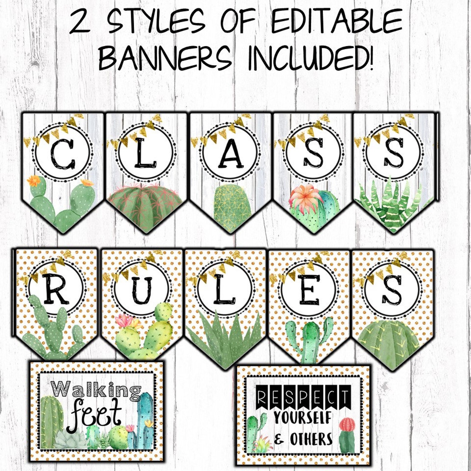 Editable Cactus Classroom Rules Posters Plant Botanical - Etsy