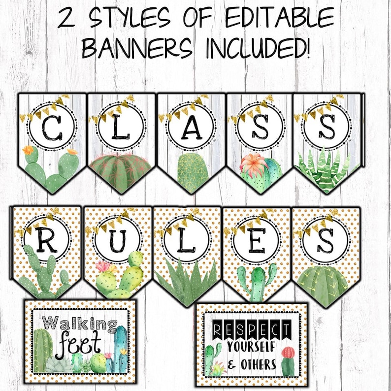 Editable Cactus Classroom Rules Posters Plant Botanical - Etsy