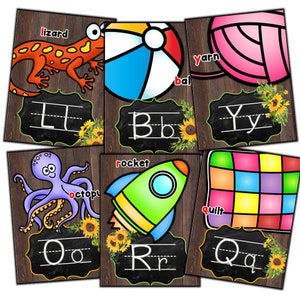 Alphabet Posters With Pictures for the Classroom Sunflower Farmhouse ...