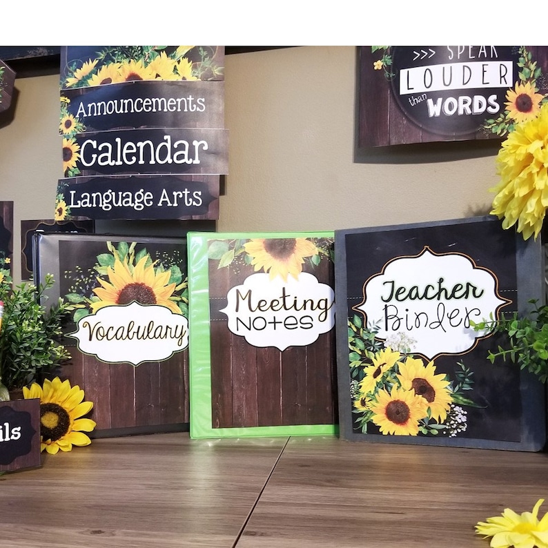 Editable Binder Covers and Spines Sunflower Farmhouse Classroom Decor ...