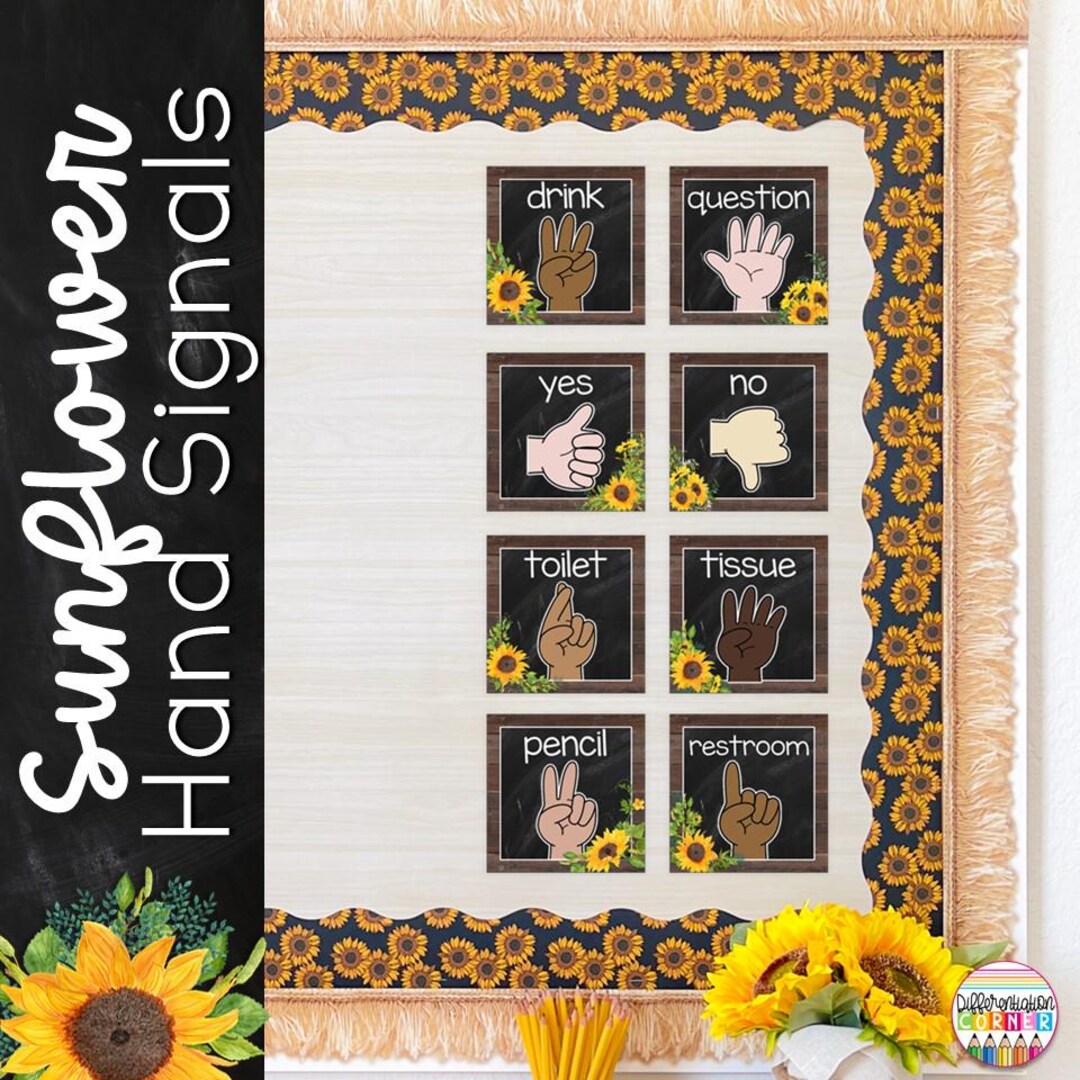 Bright Farmhouse Classroom Hand Signal Posters Sunflower Classroom ...