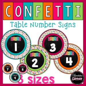 PRINTABLE Table Numbers | Confetti Rainbow Classroom Decor | Classroom ...