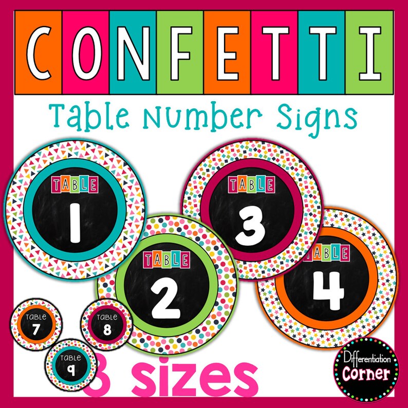 PRINTABLE Table Numbers Confetti Rainbow Classroom Decor Classroom ...