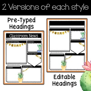 Editable Classroom Newsletter Template Cactus Classroom Decor Monthly ...