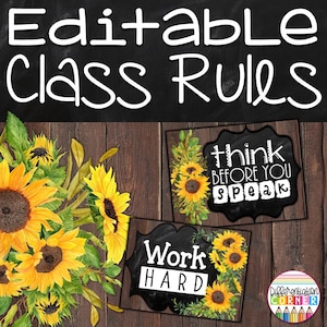 Editable Classroom Rules Posters Sunflower Farmhouse Classroom Decor ...