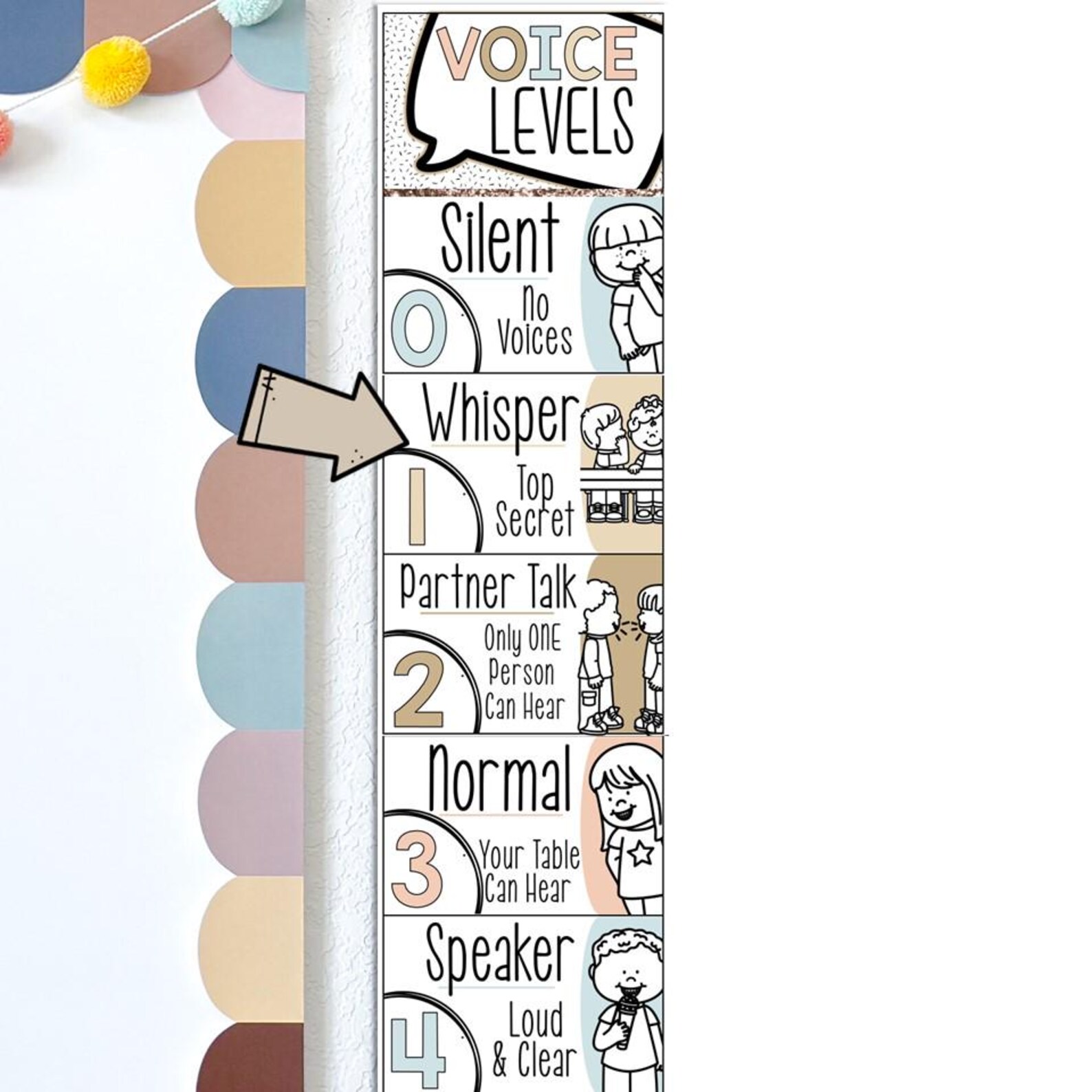 Neutral Boho Colors Printable Voice Level Chart Posters, Neutral Boho ...