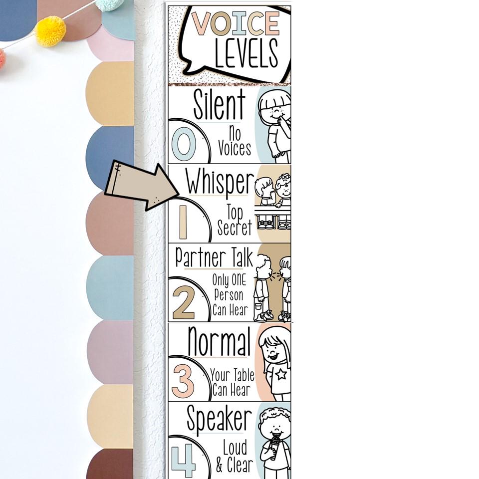 Neutral Boho Colors Printable Voice Level Chart Posters, Neutral Boho ...