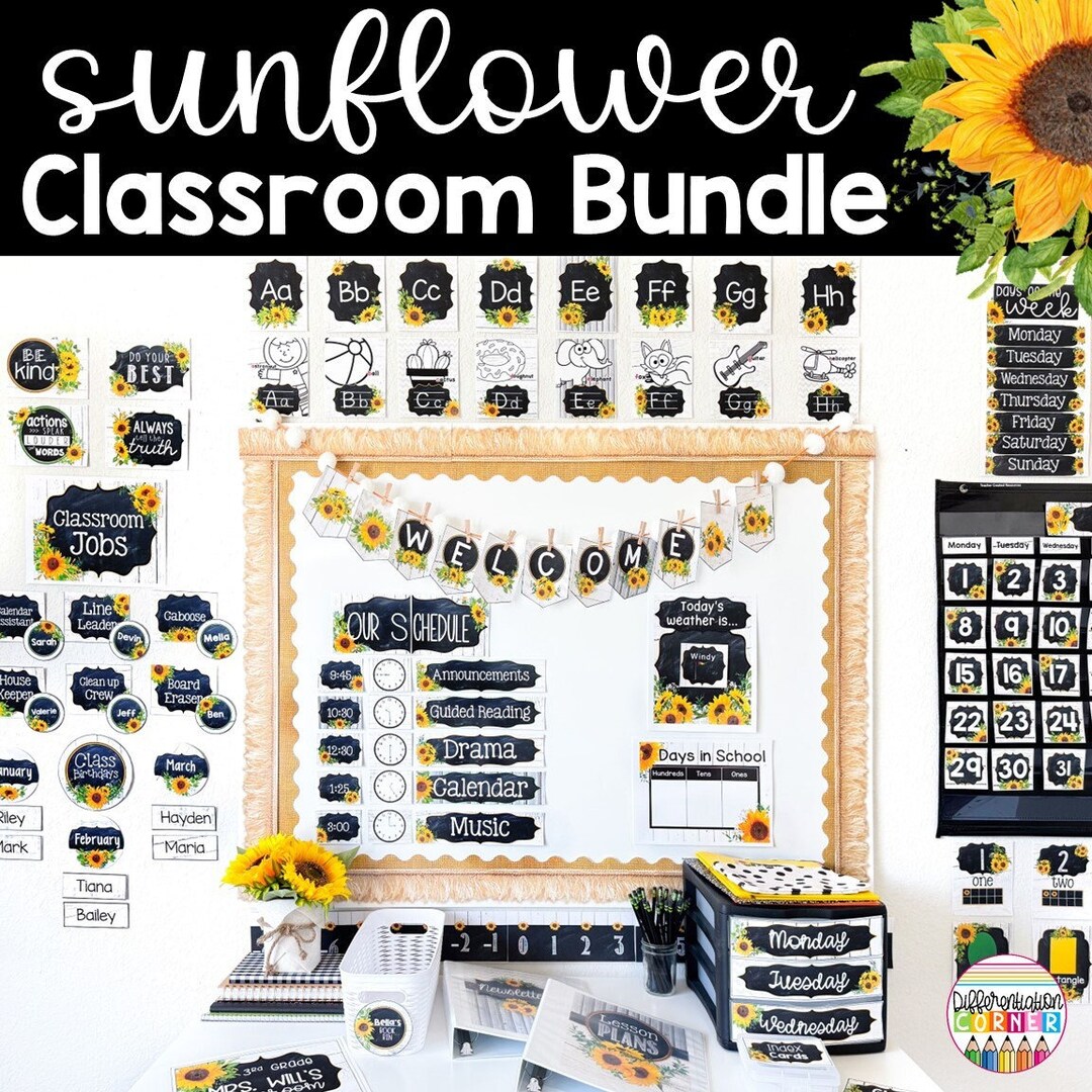 Bright Sunflower Classroom Decor Bundle | Printable Classroom Bulletin ...