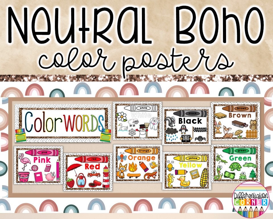 PRINTABLE Color Posters Pack Neutral Boho Classroom Decor Neutral ...