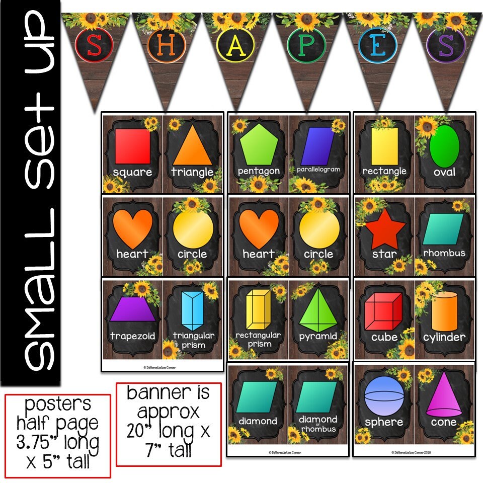 PRINTABLE Shape Posters and Charts Sunflower Farmhouse Classroom Decor ...