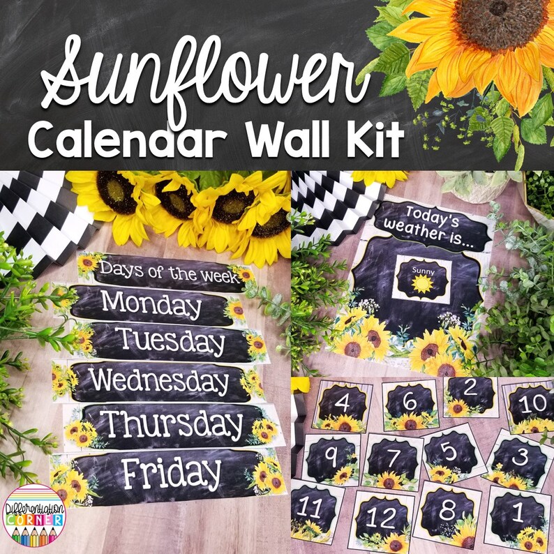Classroom Calendar & Weather Display Set Sunflower Farmhouse - Etsy