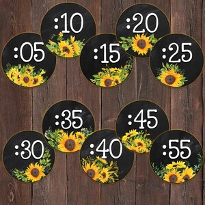 PRINTABLE Clock Label Numbers in 5 Minute Intervals Sunflower Farmhouse ...