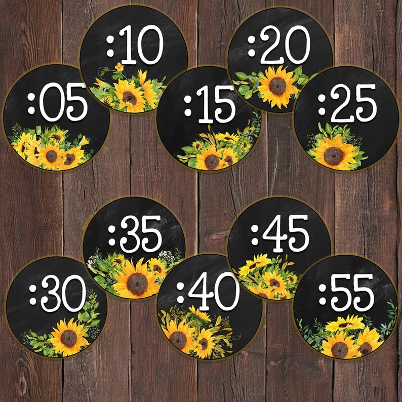 PRINTABLE Clock Label Numbers in 5 Minute Intervals Sunflower Farmhouse ...