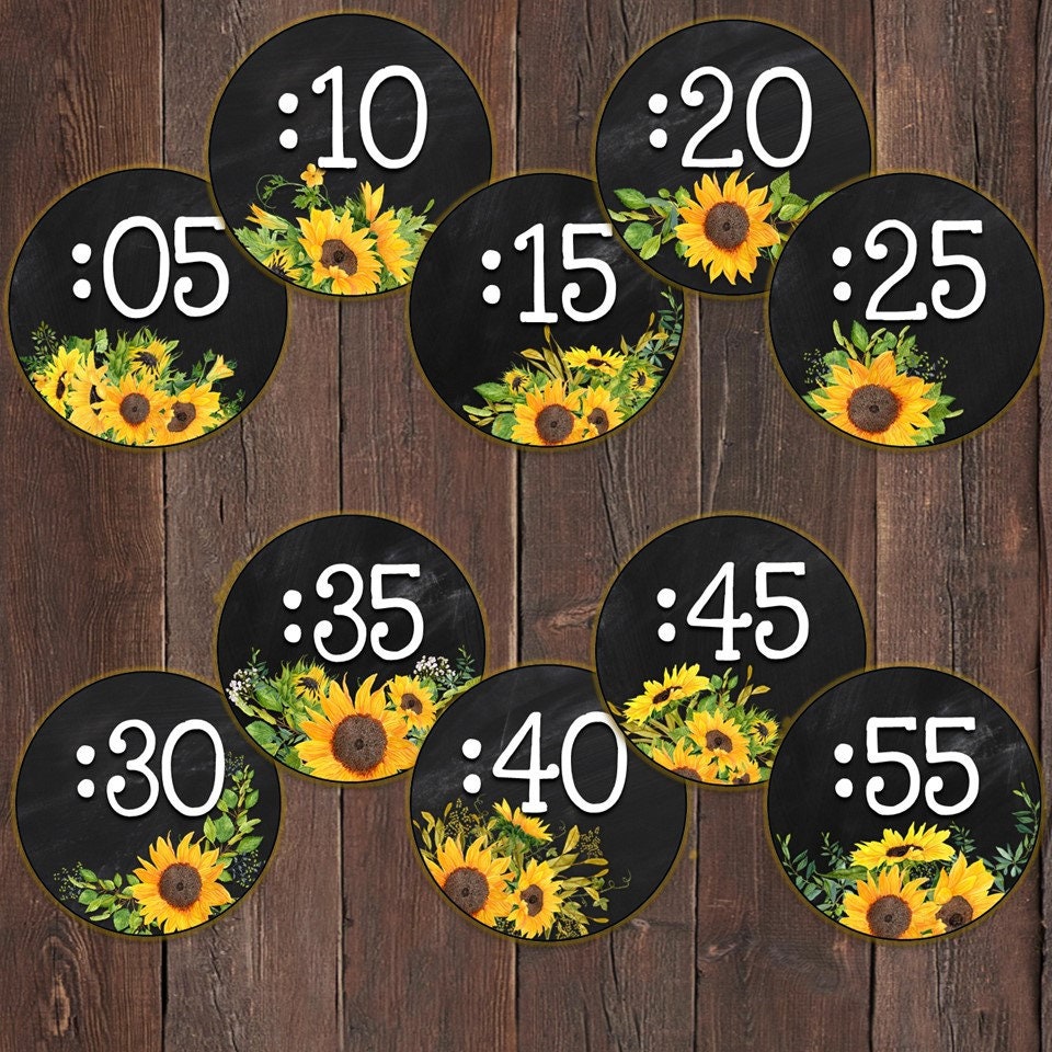 PRINTABLE Clock Label Numbers in 5 Minute Intervals Sunflower Farmhouse ...