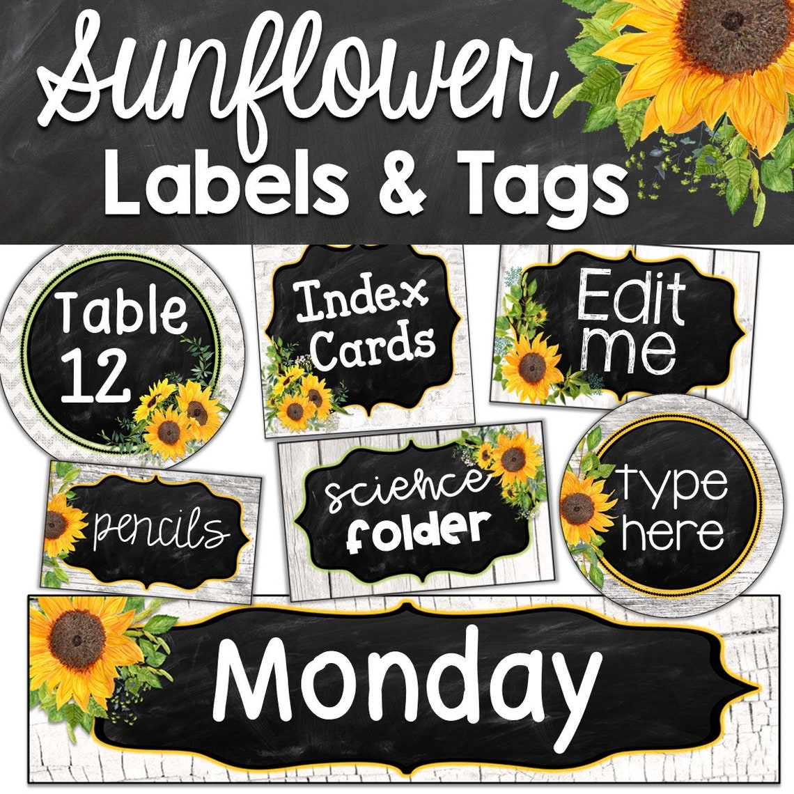 Editable Classroom Labels Sunflower Farmhouse Classroom Decor - Etsy