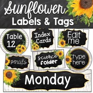 Editable Classroom Labels Sunflower Farmhouse Classroom Decor Sunflower ...