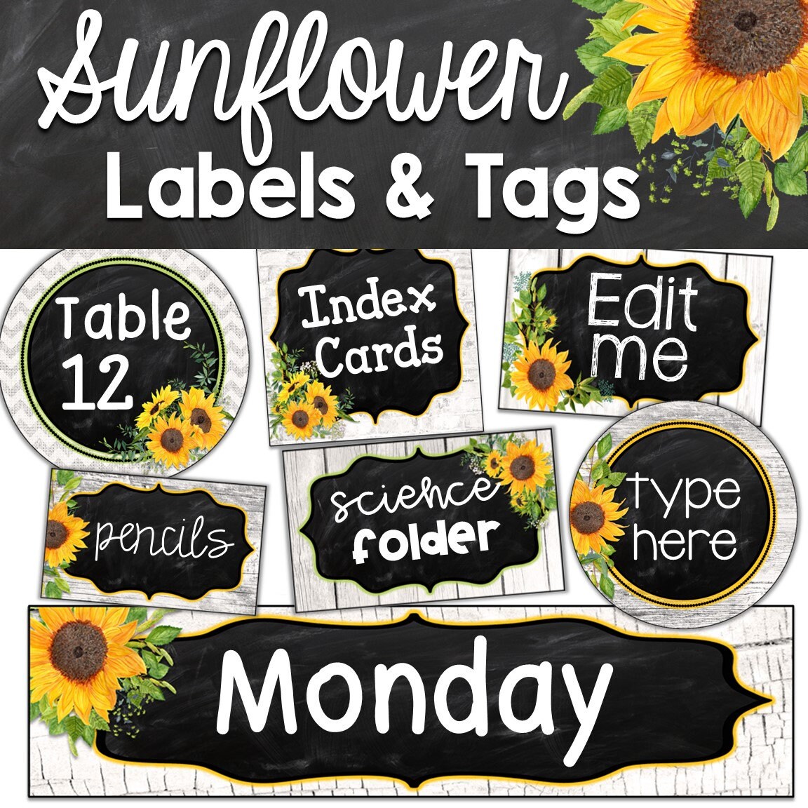 Editable Classroom Labels Sunflower Farmhouse Classroom Decor - Etsy