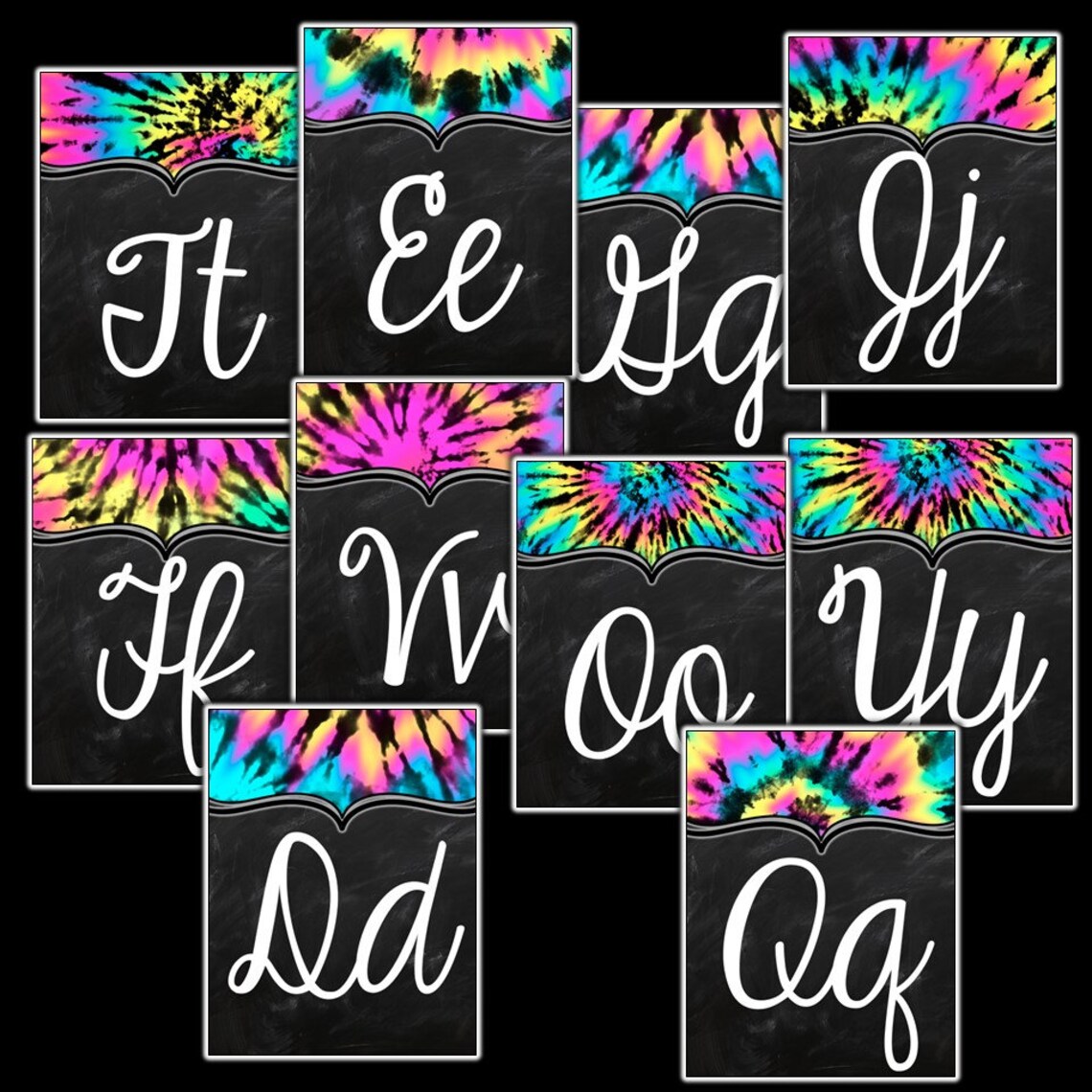 Cursive Alphabet Posters for Classroom Tie Dye Retro Classroom - Etsy