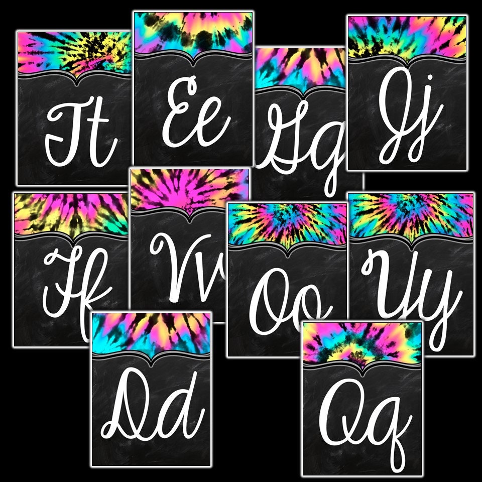 Cursive Alphabet Posters for Classroom Tie Dye Retro Classroom - Etsy