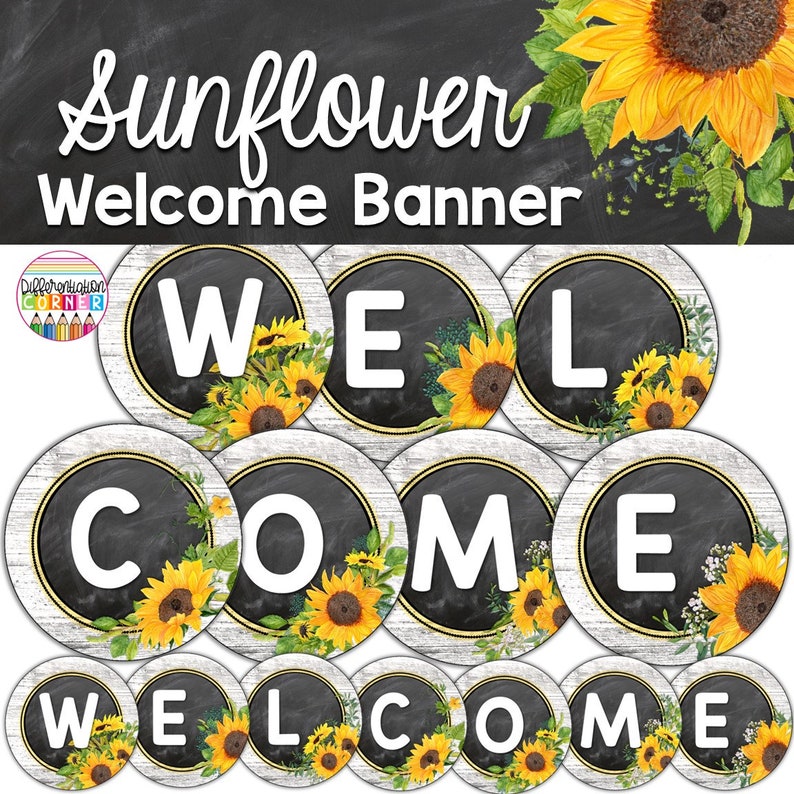 PRINTABLE Welcome Banner Sunflower Farmhouse Classroom Decor - Etsy
