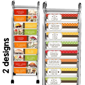 10 Drawer Rolling Cart Labels Editable Mushroom Retro Classroom Decor ...