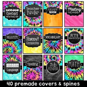 Editable Groovy Hippie Binder Covers and Spines Tie Dye Classroom Decor ...